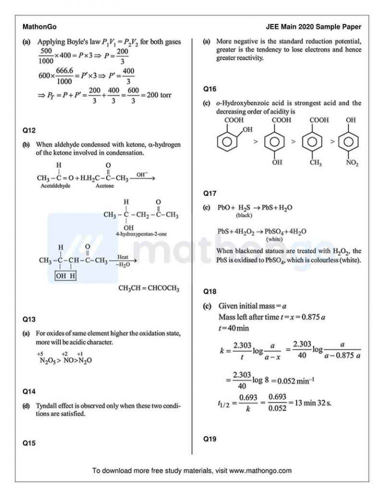JEE Main 2020 Sample Mock Paper-4 – MathonGo