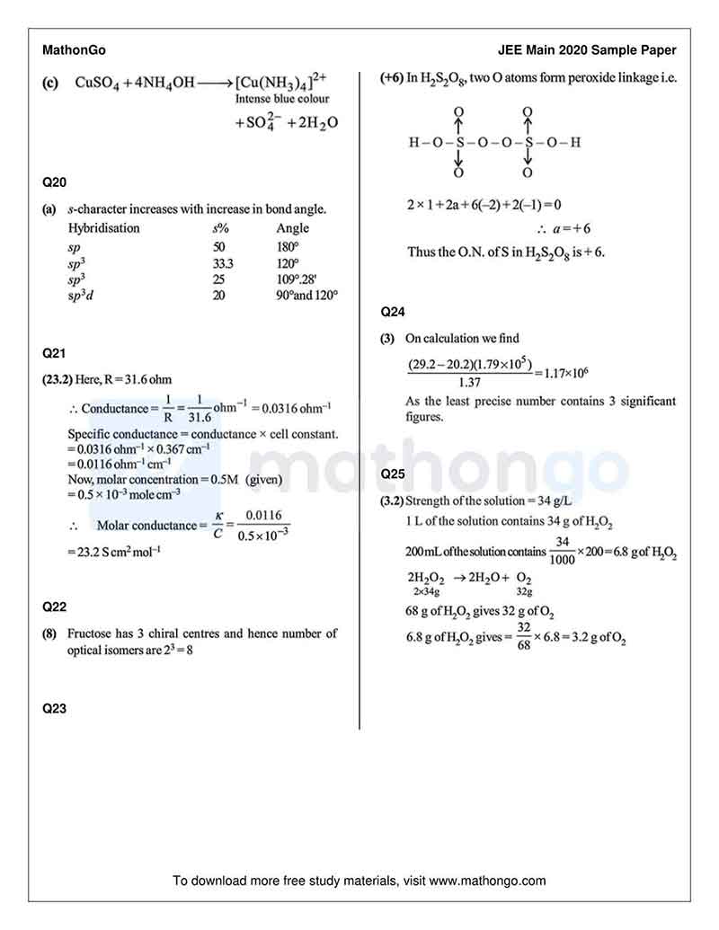 JEE Main 2020 Sample Mock Paper-4 – MathonGo