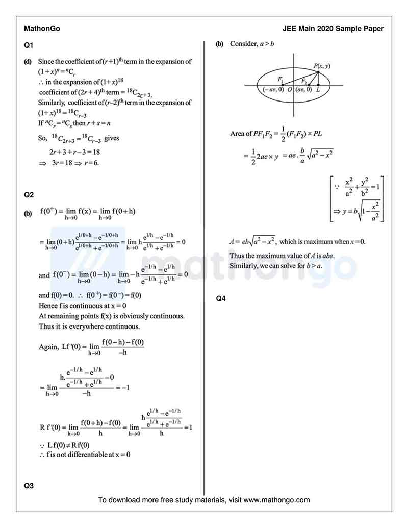 JEE Main 2020 Sample Mock Paper-4 – MathonGo