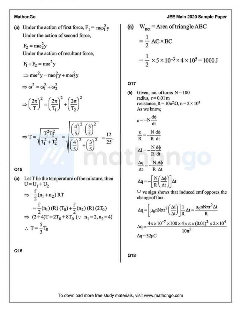 JEE Main 2020 Sample Mock Paper-5 – MathonGo