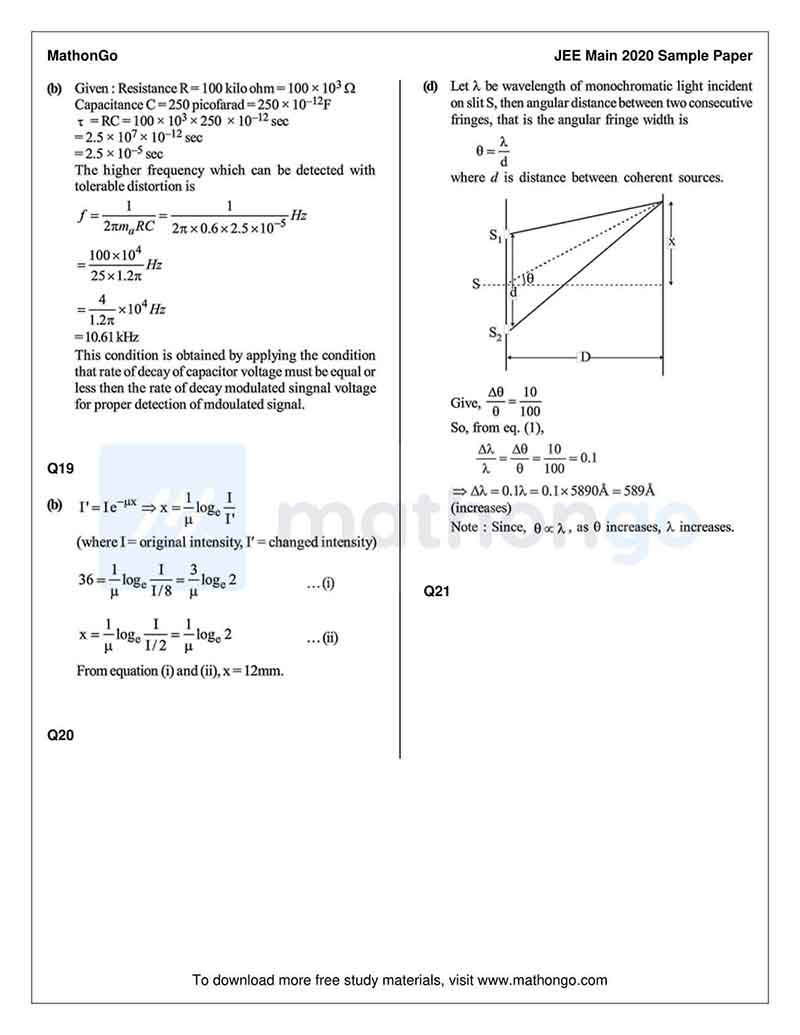 JEE Main 2020 Sample Mock Paper-5 – MathonGo