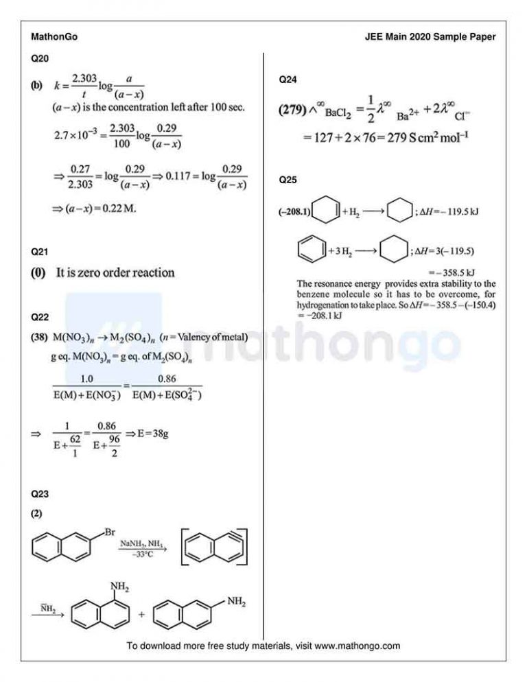JEE Main 2020 Sample Mock Paper-5 – MathonGo