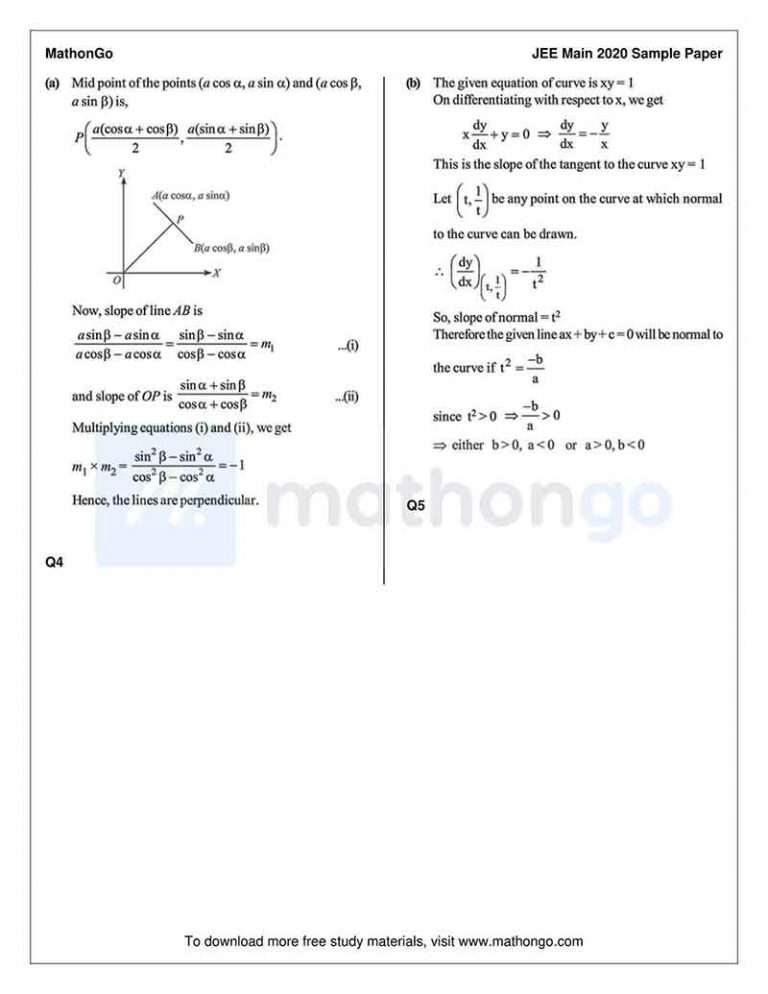 JEE Main 2020 Sample Mock Paper-5 – MathonGo