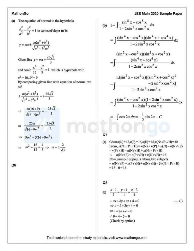 JEE Main 2020 Sample Mock Paper-5 – MathonGo