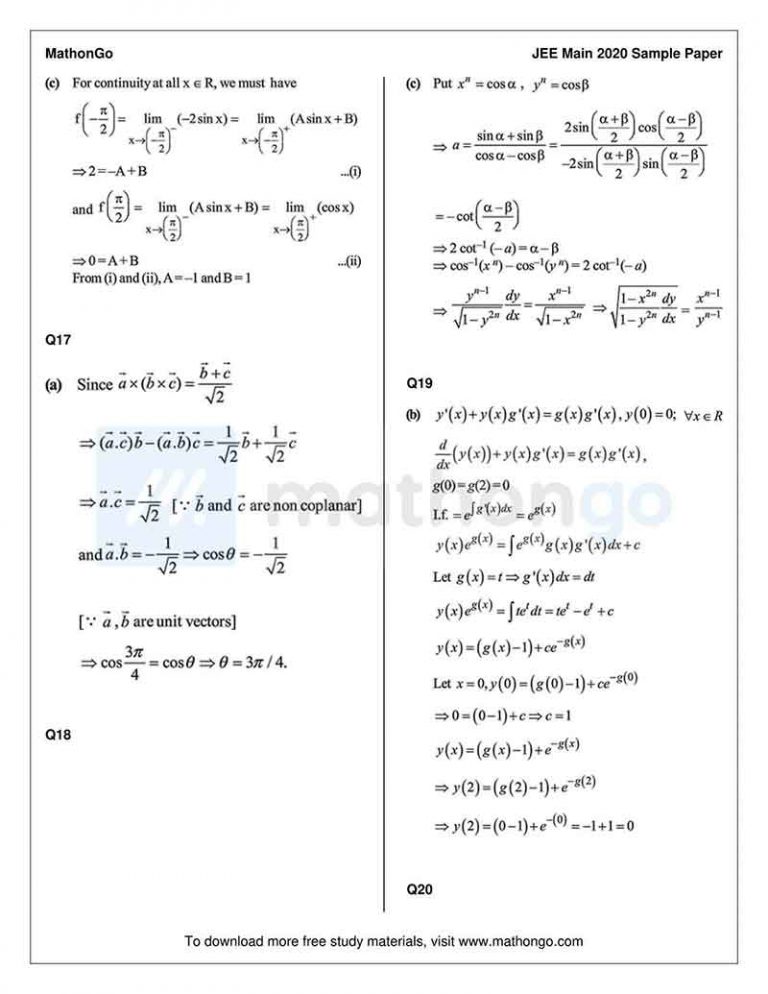 JEE Main 2020 Sample Mock Paper-5 – MathonGo