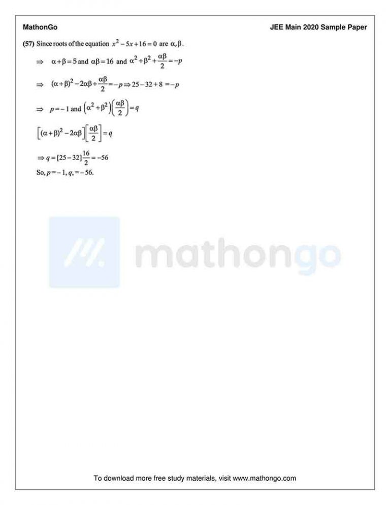 JEE Main 2020 Sample Mock Paper-5 – MathonGo