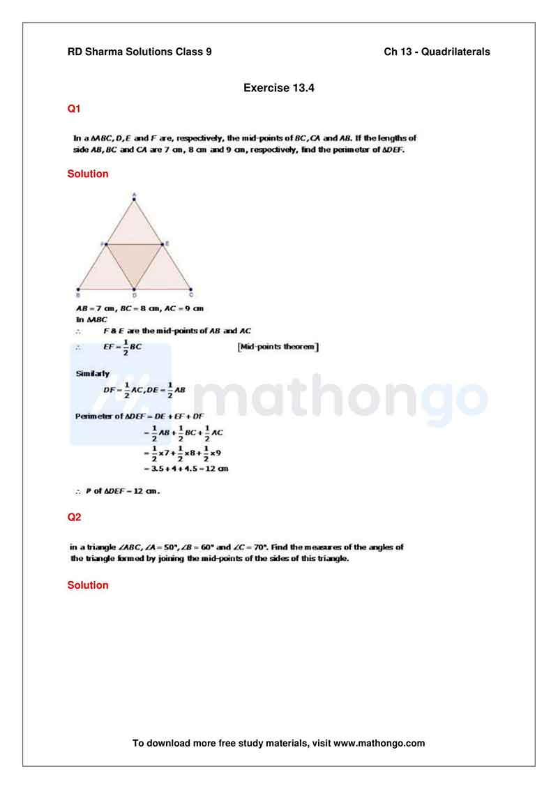RD Sharma Class 9 Solutions Chapter 13 – Quadrilaterals – MathonGo