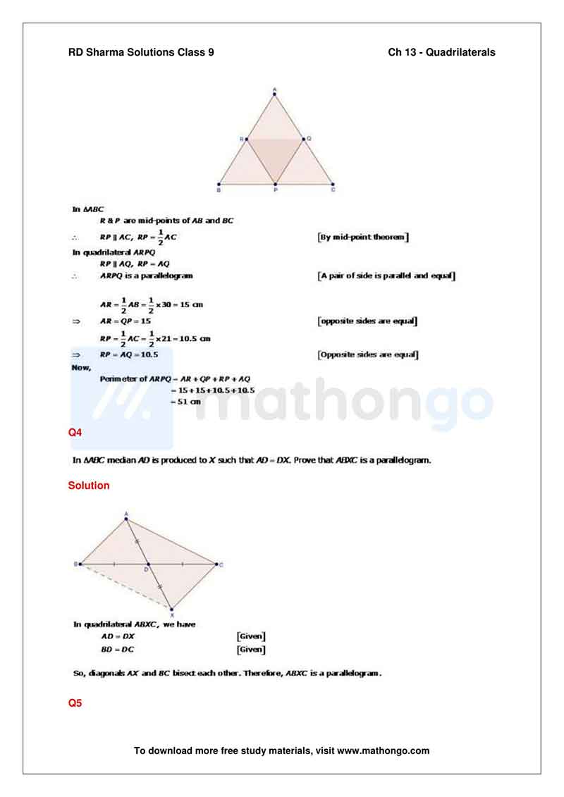 RD Sharma Class 9 Solutions Chapter 13 – Quadrilaterals – MathonGo