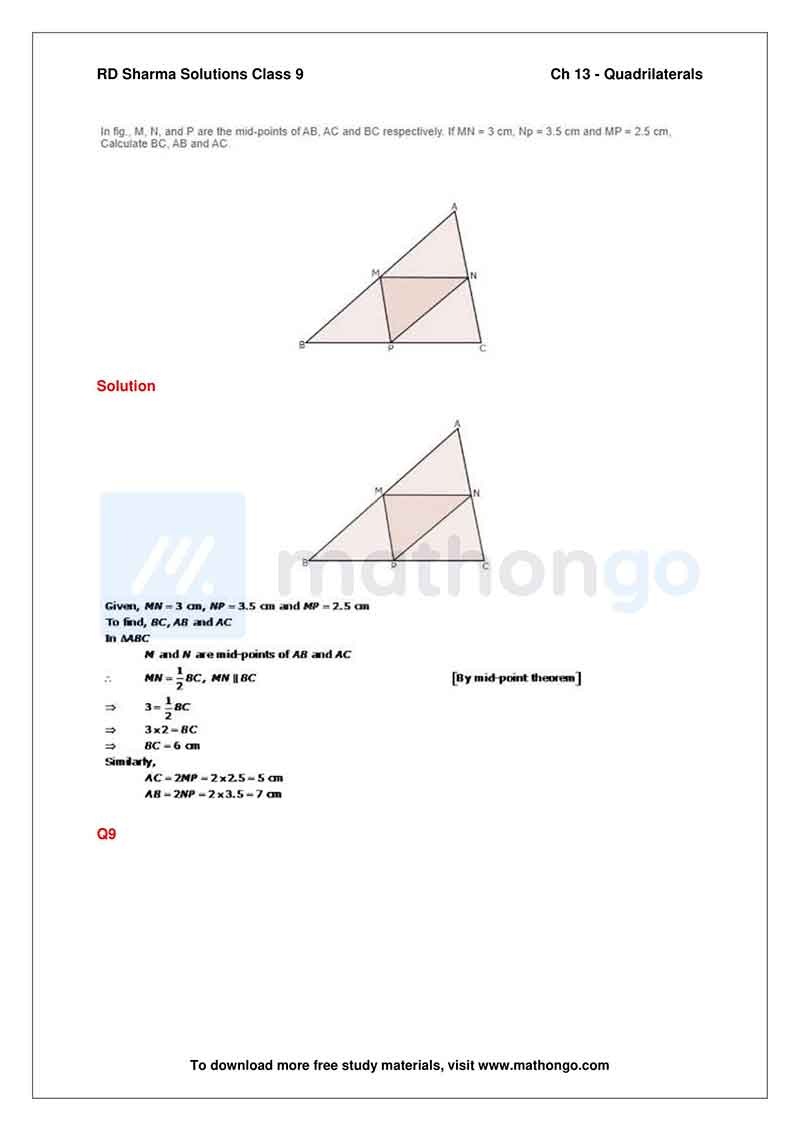 RD Sharma Class 9 Solutions Chapter 13 – Quadrilaterals – MathonGo