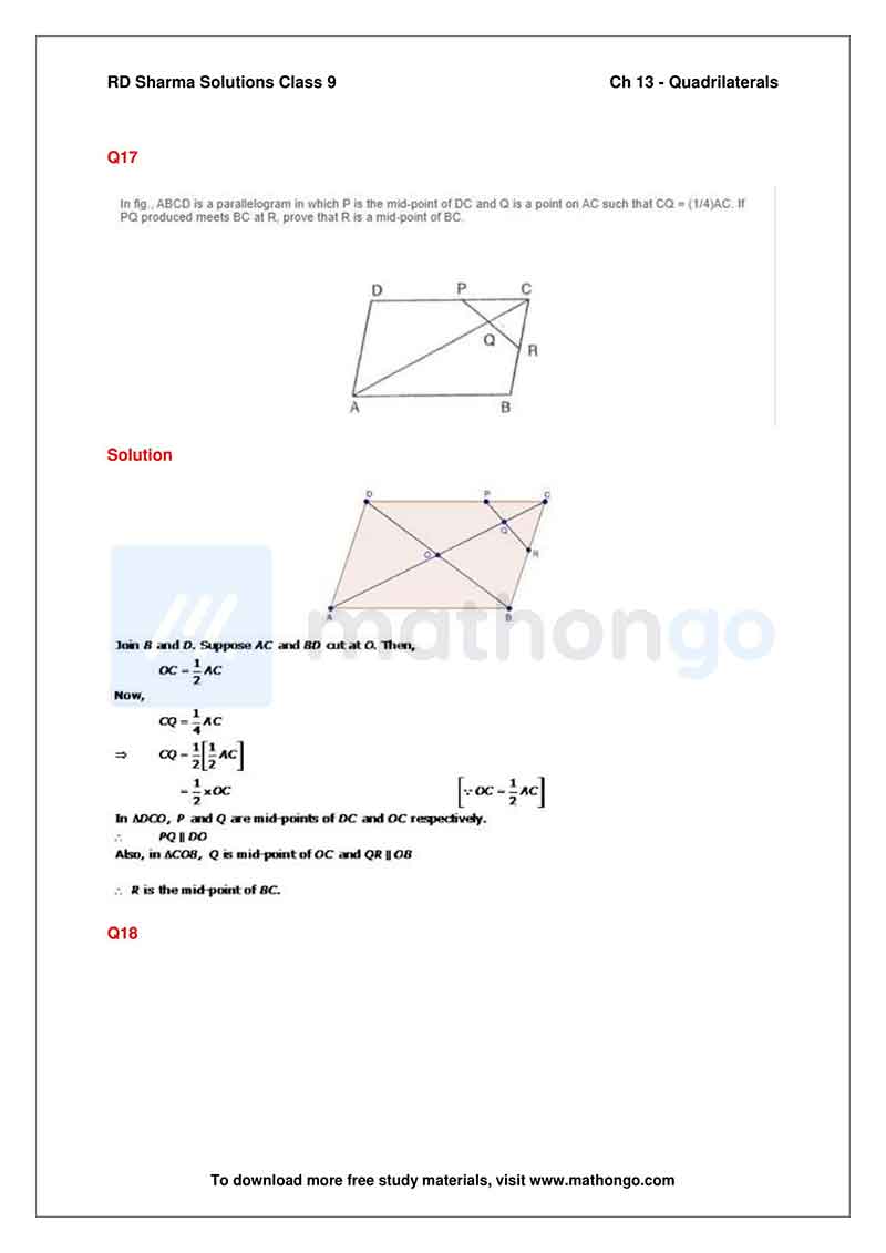RD Sharma Class 9 Solutions Chapter 13 – Quadrilaterals – MathonGo