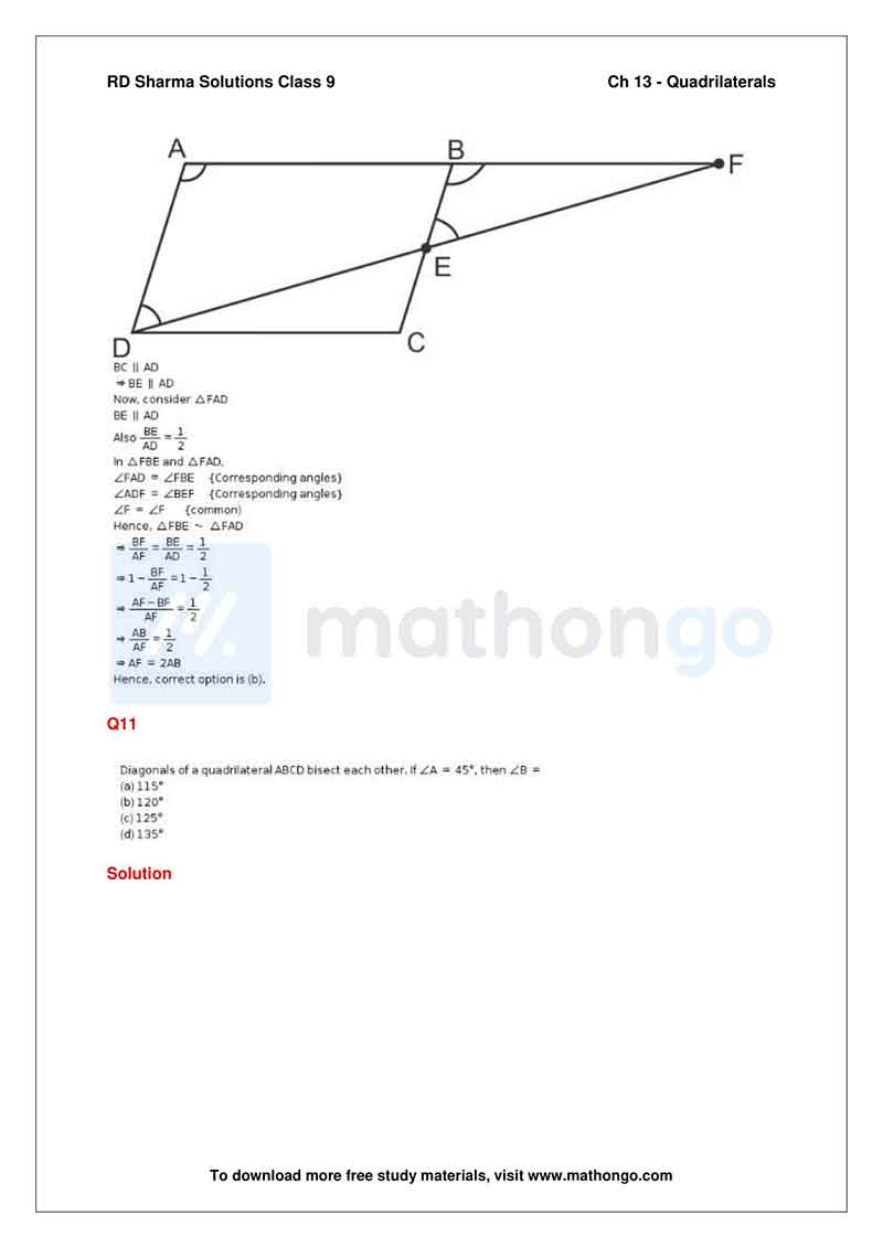 RD Sharma Class 9 Solutions Chapter 13 – Quadrilaterals – MathonGo