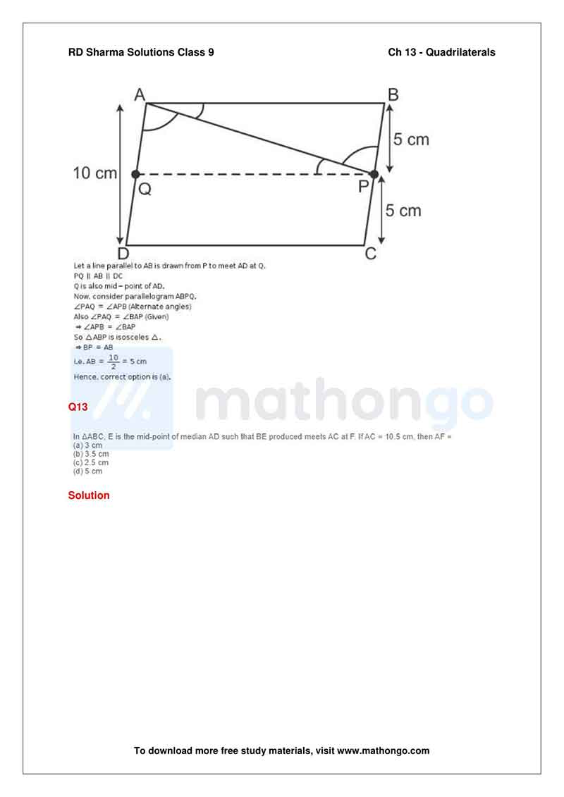 RD Sharma Class 9 Solutions Chapter 13 – Quadrilaterals – MathonGo