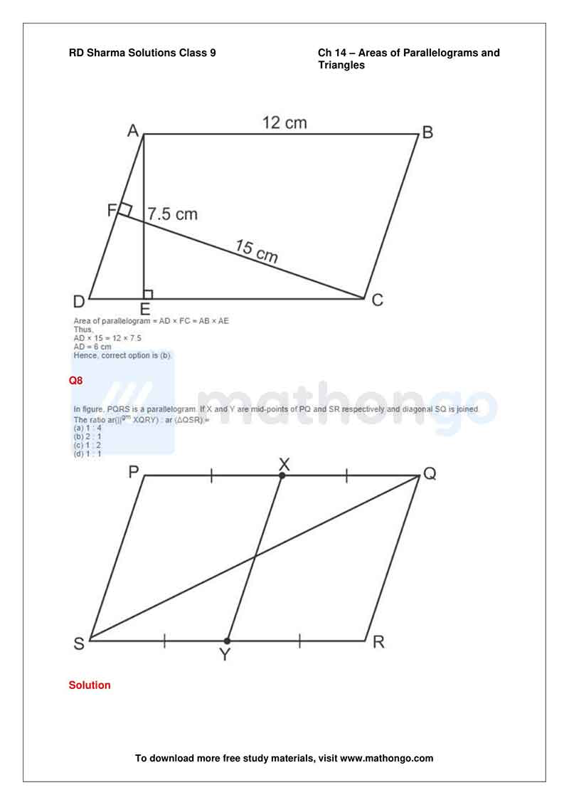 RD Sharma Class 9 Solutions Chapter 14 – Areas of Parallelograms and ...