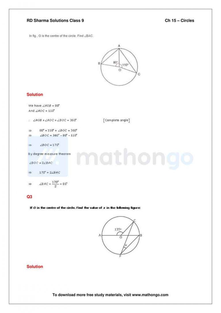 RD Sharma Class 9 Solutions Chapter 15 – Circles – MathonGo