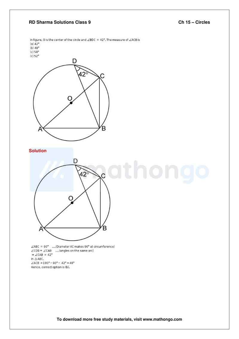 RD Sharma Class 9 Solutions Chapter 15 – Circles – MathonGo