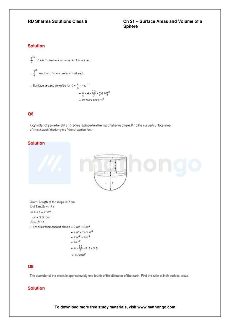 RD Sharma Class 9 Solutions Chapter 21 – Surface Area and Volume of a ...