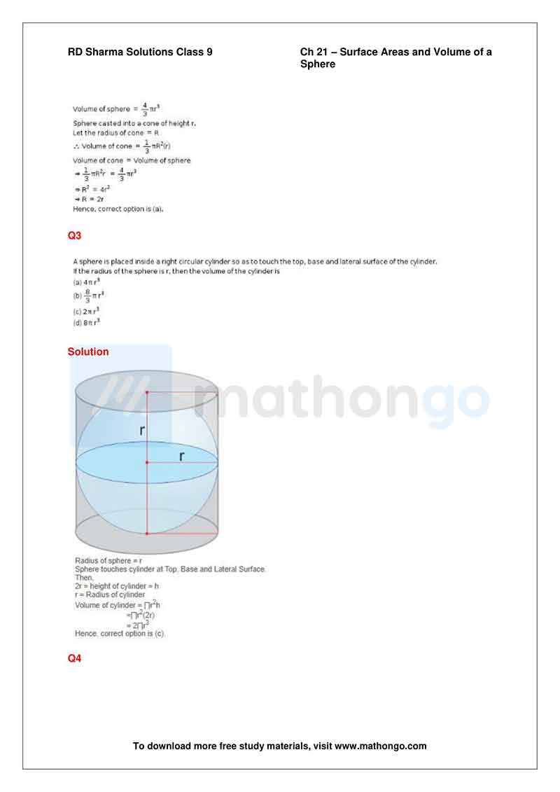 RD Sharma Class 9 Solutions Chapter 21 – Surface Area and Volume of a ...