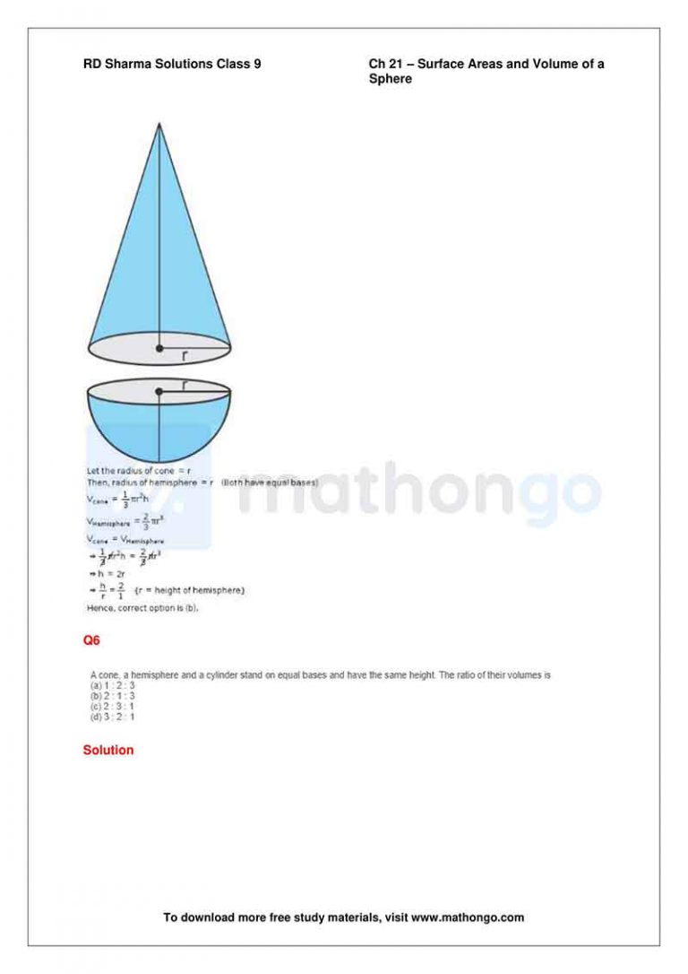 RD Sharma Class 9 Solutions Chapter 21 – Surface Area and Volume of a ...