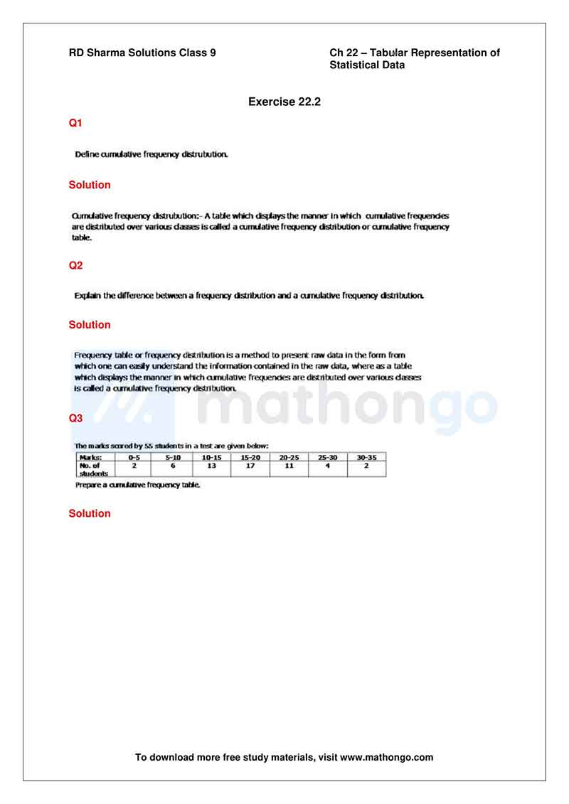 RD Sharma Class 9 Solutions Chapter 22 – Tabular Representation of Statistical Data – MathonGo