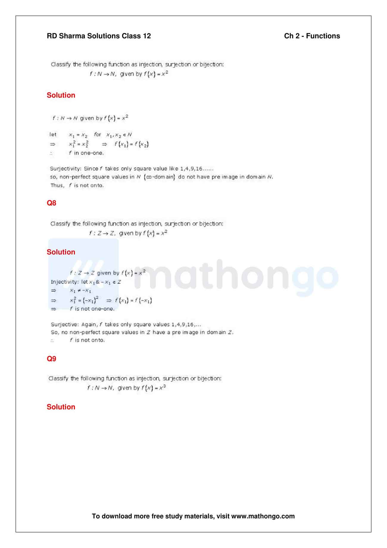 RD Sharma Class 12 Maths Solutions Chapter 2 – Functions – MathonGo