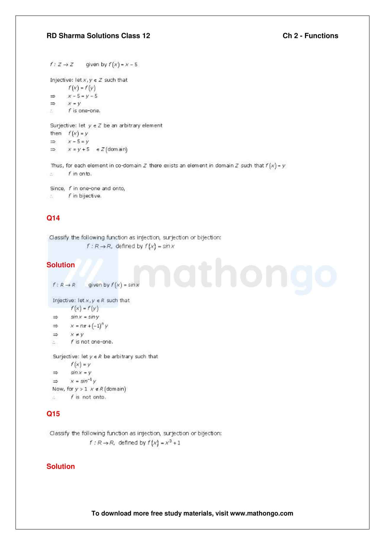 RD Sharma Class 12 Maths Solutions Chapter 2 – Functions – MathonGo