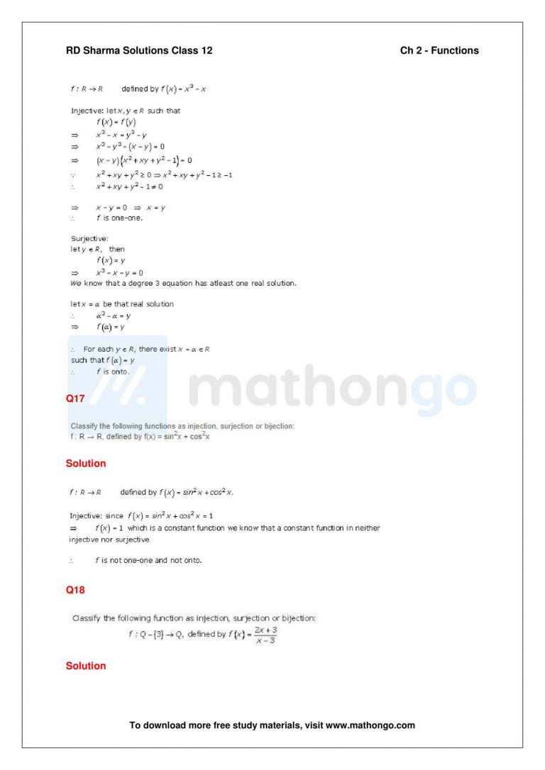 RD Sharma Class 12 Maths Solutions Chapter 2 – Functions – MathonGo