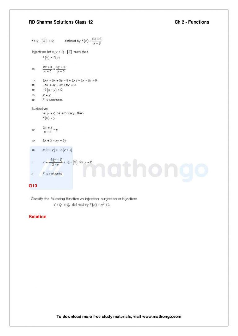 RD Sharma Class 12 Maths Solutions Chapter 2 – Functions – MathonGo