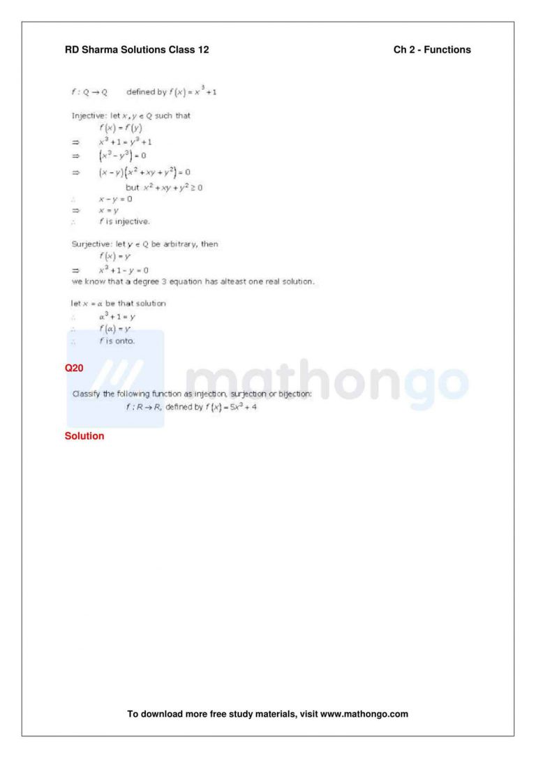 RD Sharma Class 12 Maths Solutions Chapter 2 – Functions – MathonGo