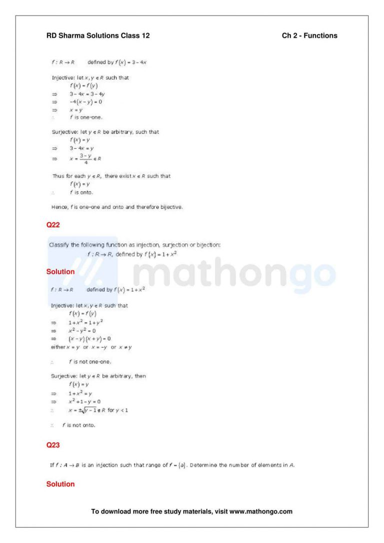 RD Sharma Class 12 Maths Solutions Chapter 2 – Functions – MathonGo