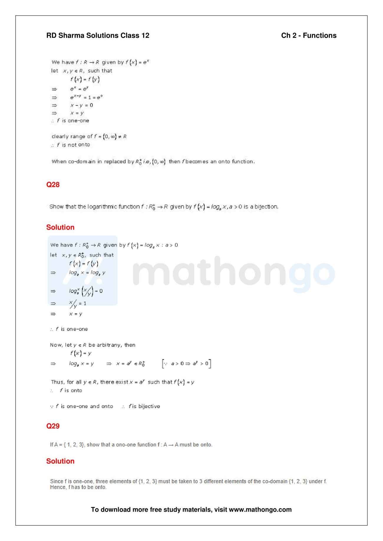 RD Sharma Class 12 Maths Solutions Chapter 2 – Functions – MathonGo