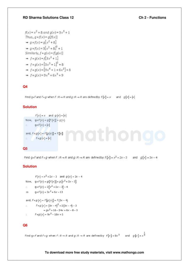 RD Sharma Class 12 Maths Solutions Chapter 2 – Functions – MathonGo