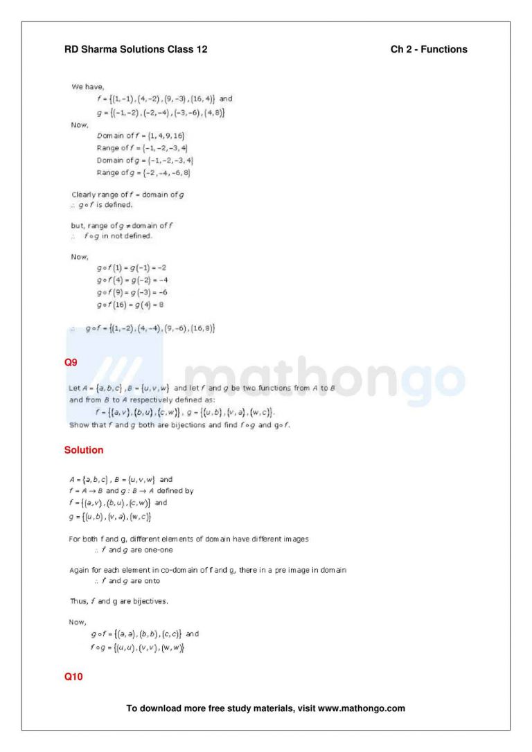 RD Sharma Class 12 Maths Solutions Chapter 2 – Functions – MathonGo