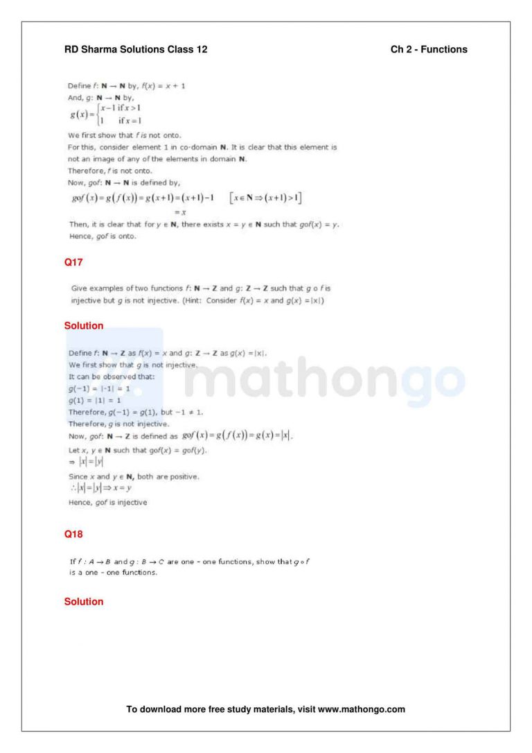 RD Sharma Class 12 Maths Solutions Chapter 2 – Functions – MathonGo