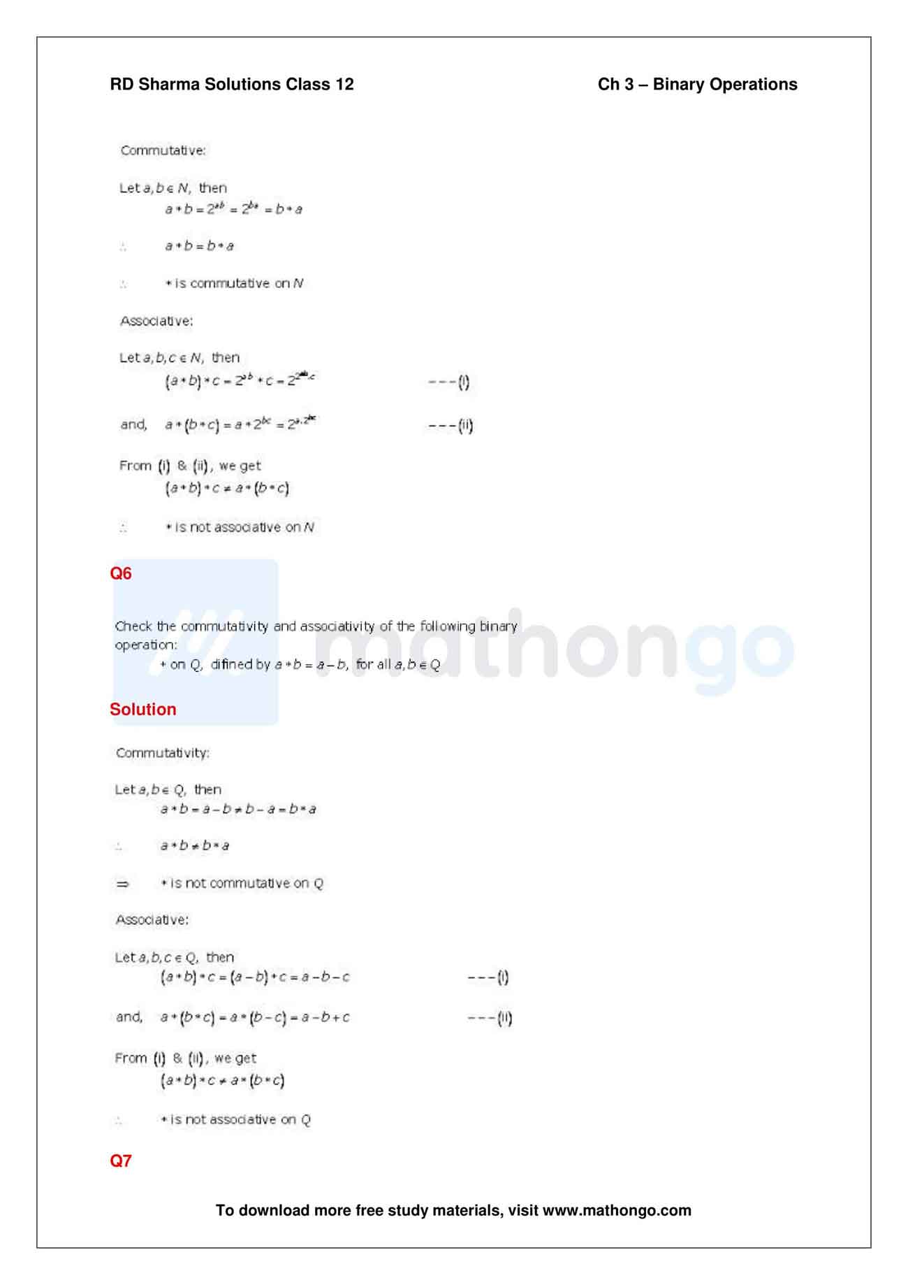 RD Sharma Class 12 Maths Solutions Chapter 3 – Binary Operations – MathonGo