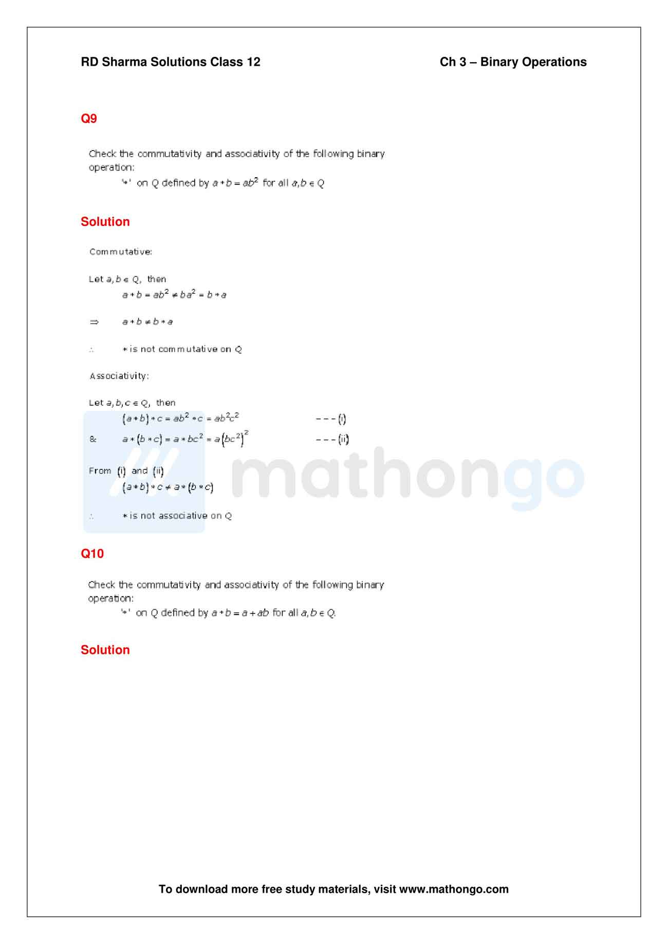 RD Sharma Class 12 Maths Solutions Chapter 3 – Binary Operations – MathonGo