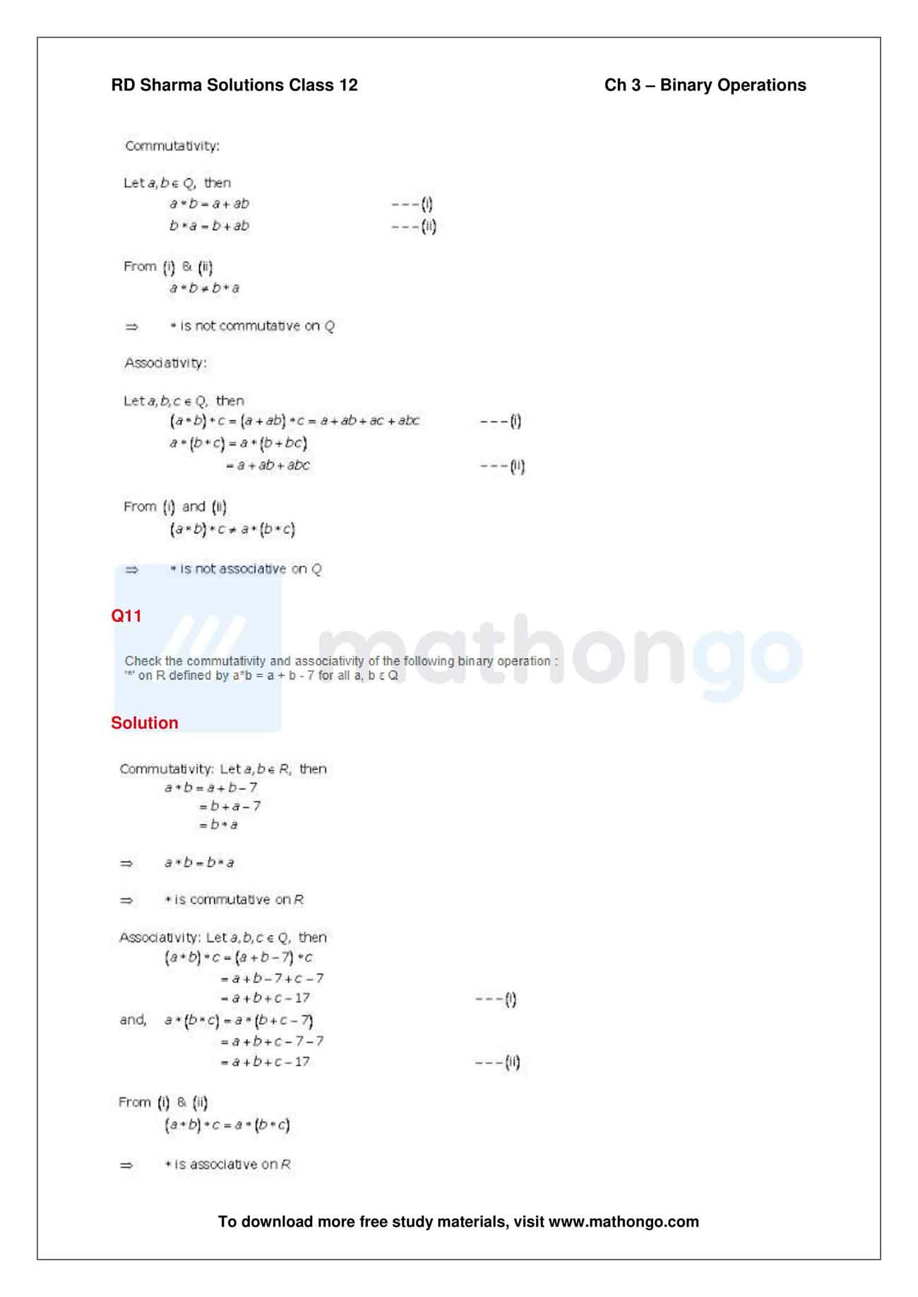 RD Sharma Class 12 Maths Solutions Chapter 3 – Binary Operations – MathonGo