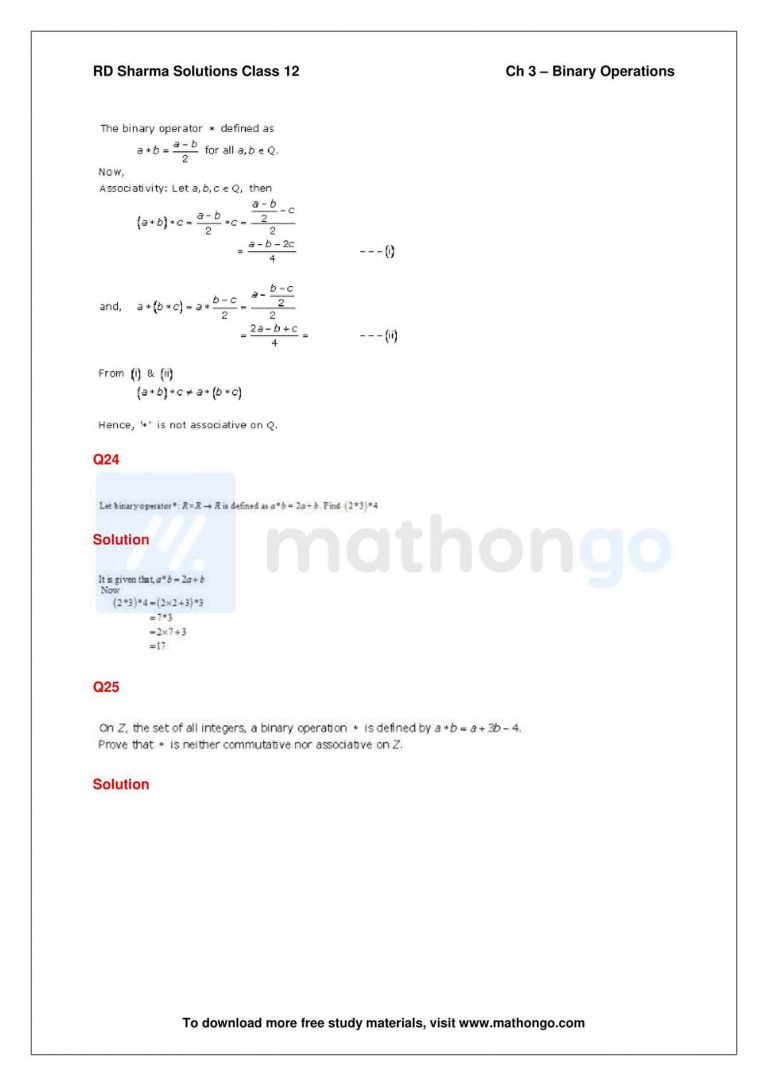RD Sharma Class 12 Maths Solutions Chapter 3 – Binary Operations – MathonGo