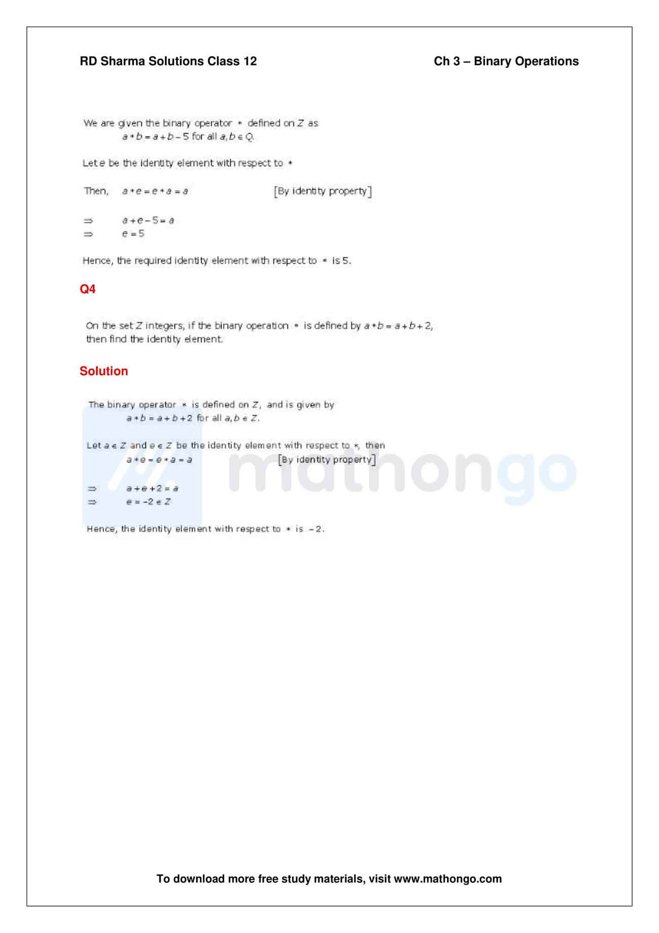 RD Sharma Class 12 Maths Solutions Chapter 3 – Binary Operations – MathonGo