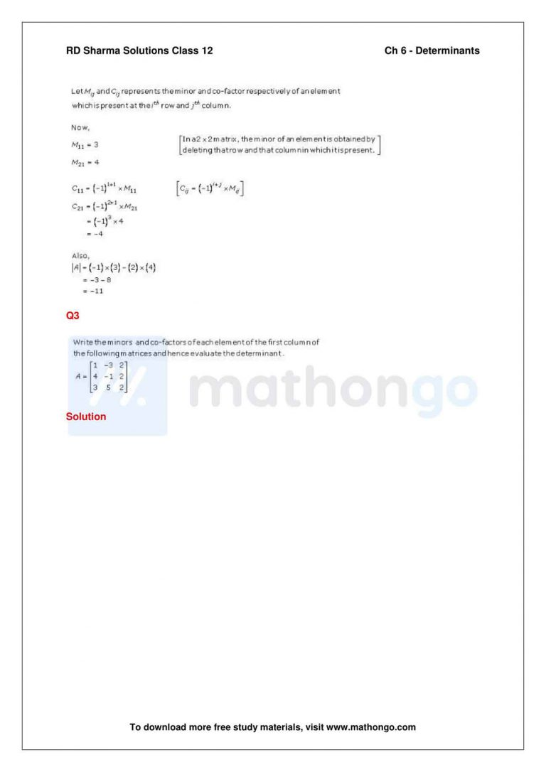 RD Sharma Class 12 Maths Solutions Chapter 6 – Determinants – MathonGo