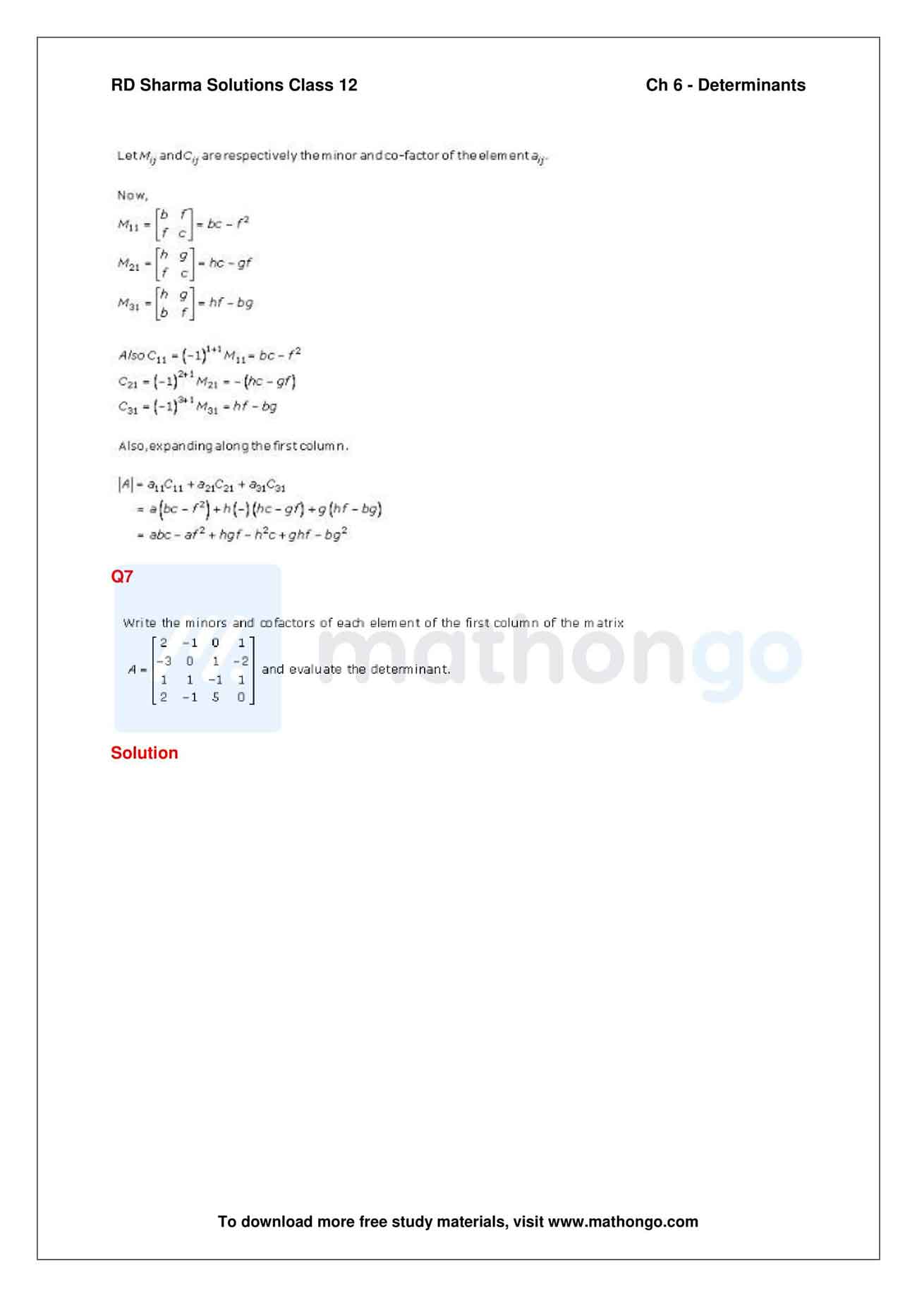 RD Sharma Class 12 Maths Solutions Chapter 6 – Determinants – MathonGo