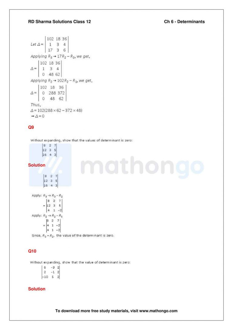 RD Sharma Class 12 Maths Solutions Chapter 6 – Determinants – MathonGo