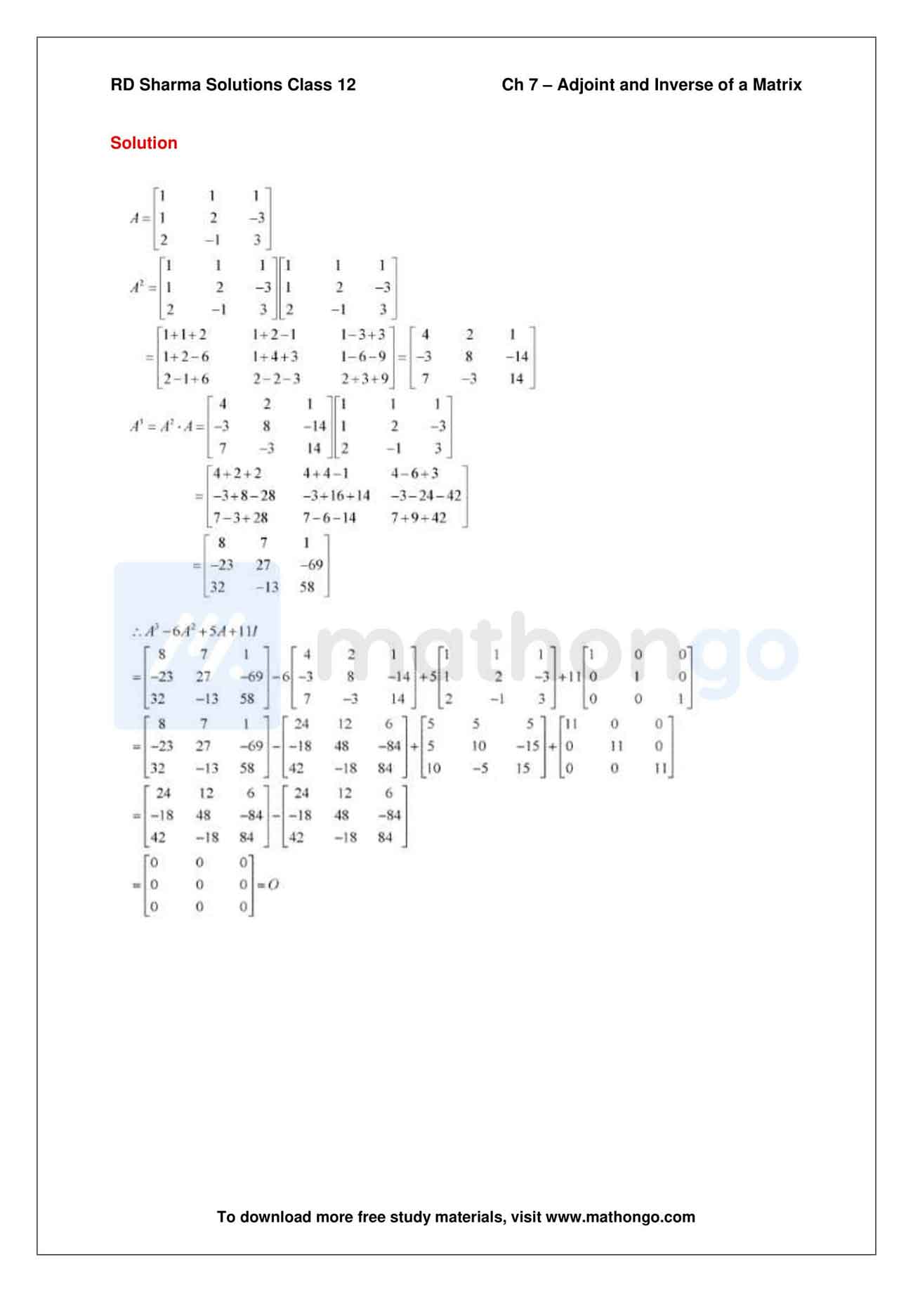 RD Sharma Class 12 Solutions Chapter 7 - Adjoint and Inverse of a ...
