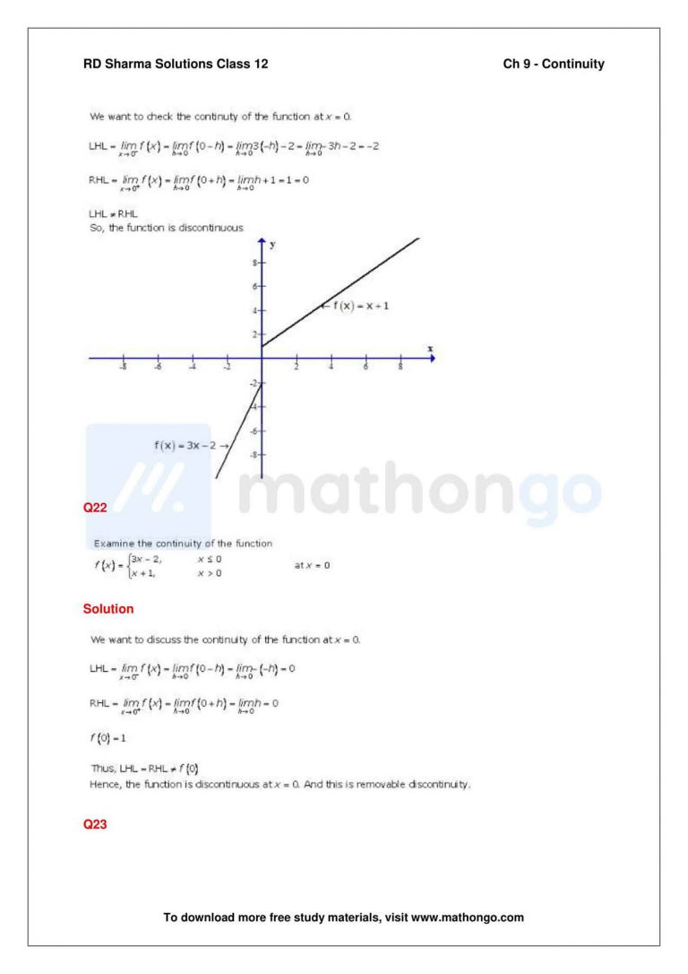 RD Sharma Class 12 Maths Solutions Chapter 9 – Continuity – MathonGo