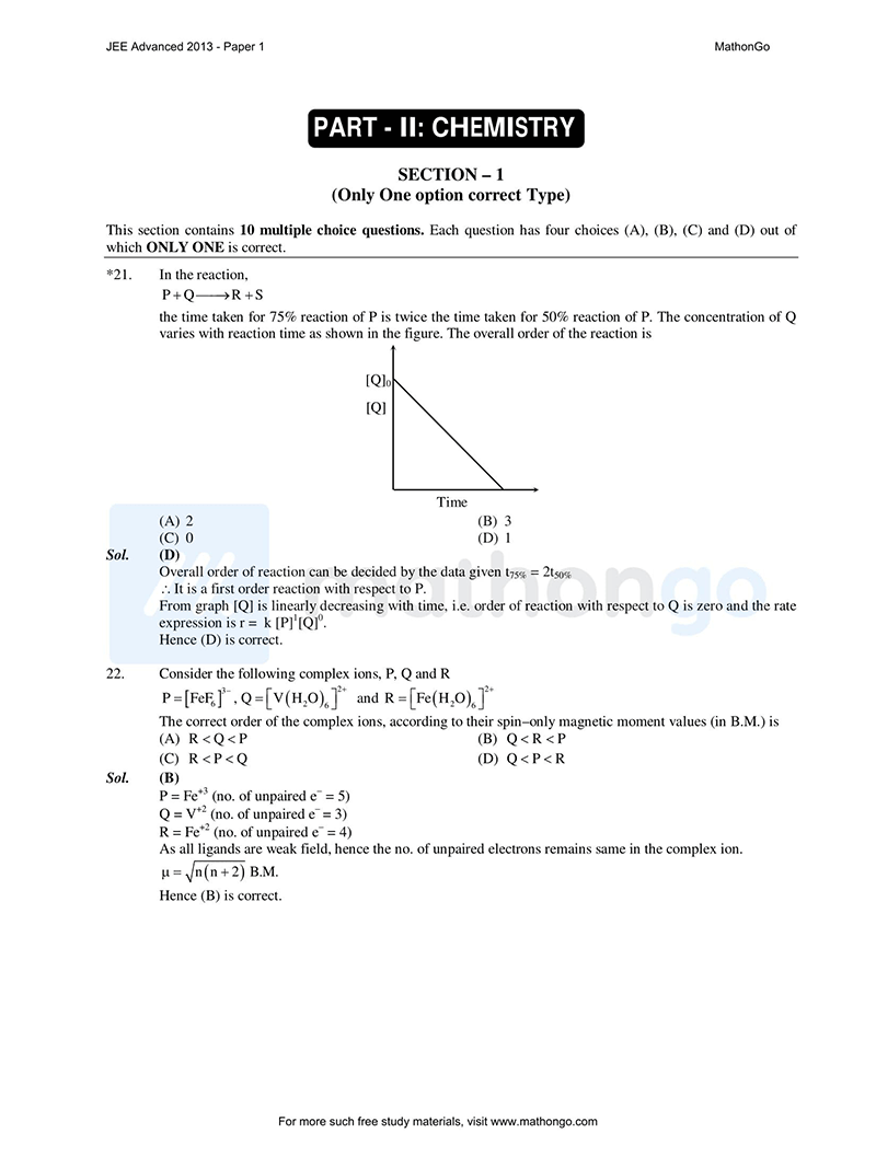 JEE Advanced 2013 Question Paper-1 – MathonGo