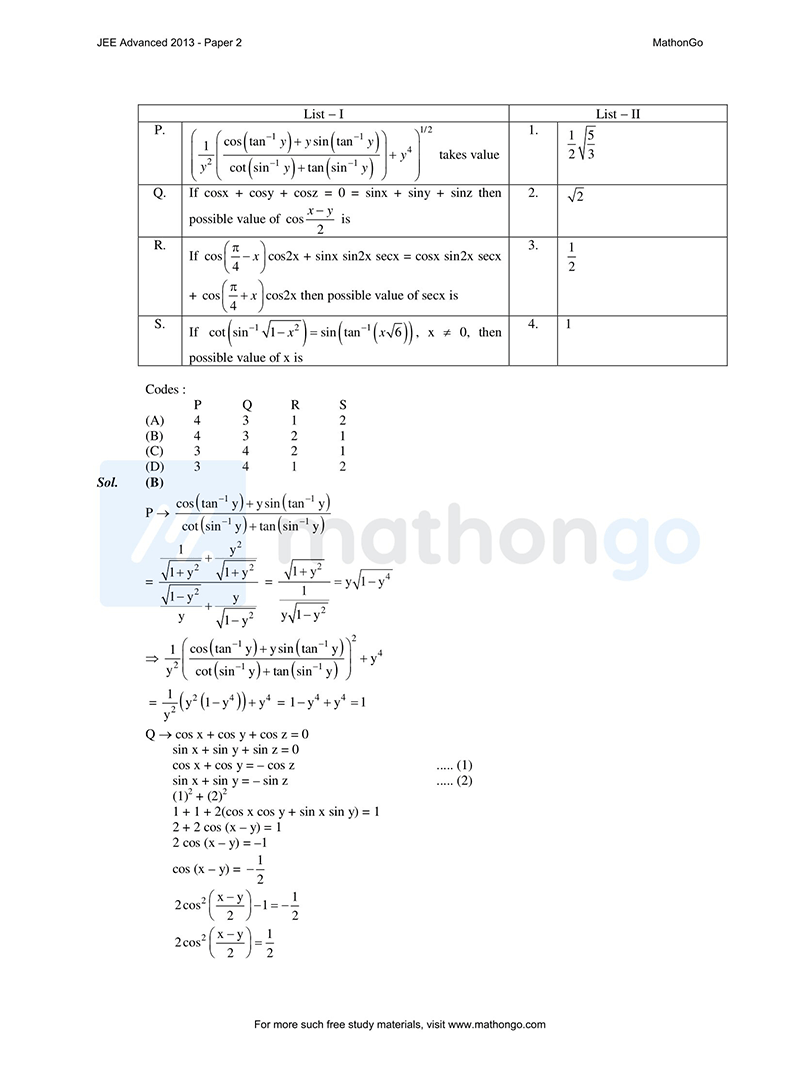 JEE Advanced 2013 Question Paper-2 – MathonGo