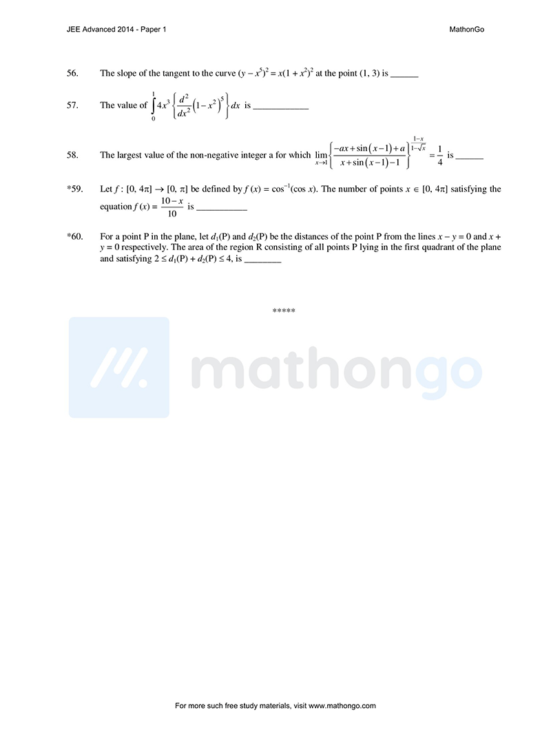 JEE Advanced 2014 Question Paper-1 – MathonGo