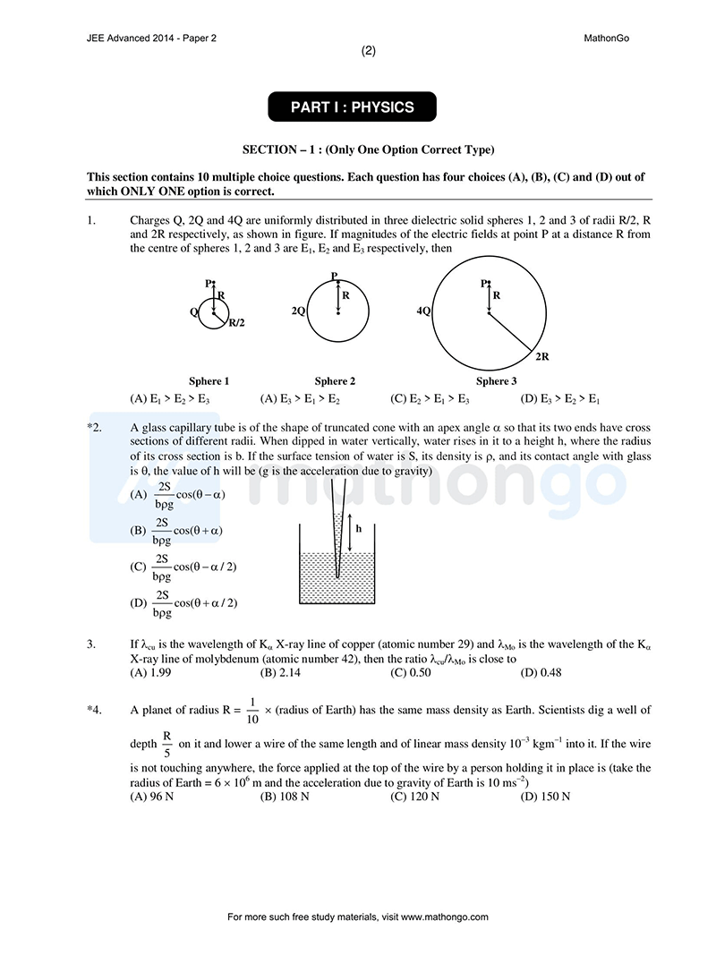 JEE Advanced 2014 Question Paper-2 – MathonGo