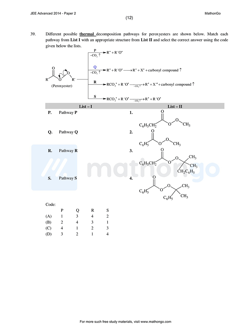 JEE Advanced 2014 Question Paper-2 – MathonGo