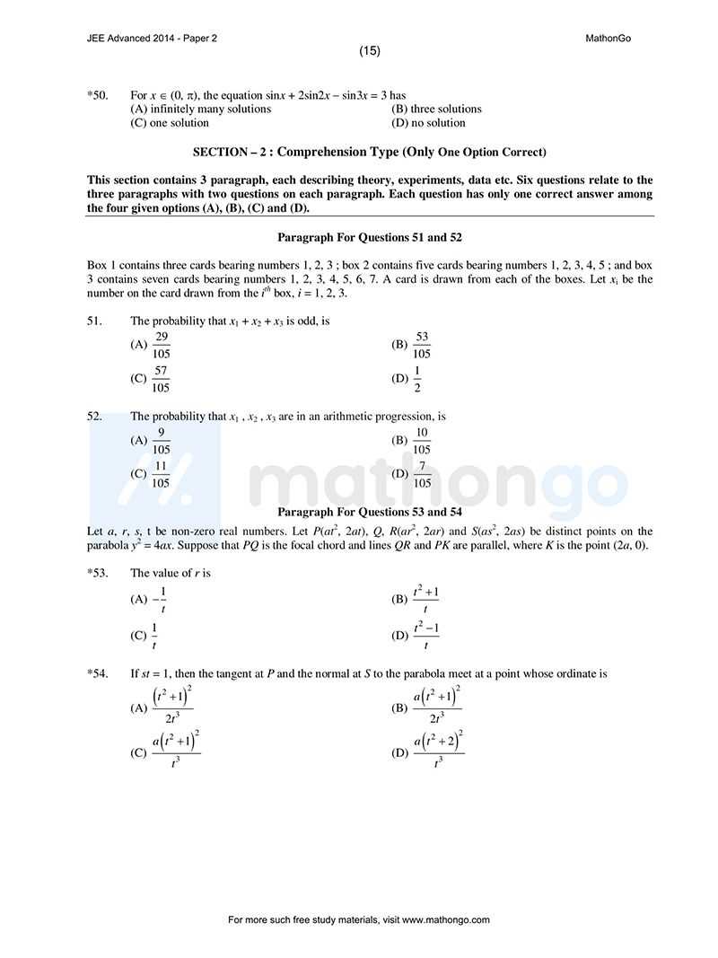 JEE Advanced 2014 Question Paper-2 – MathonGo