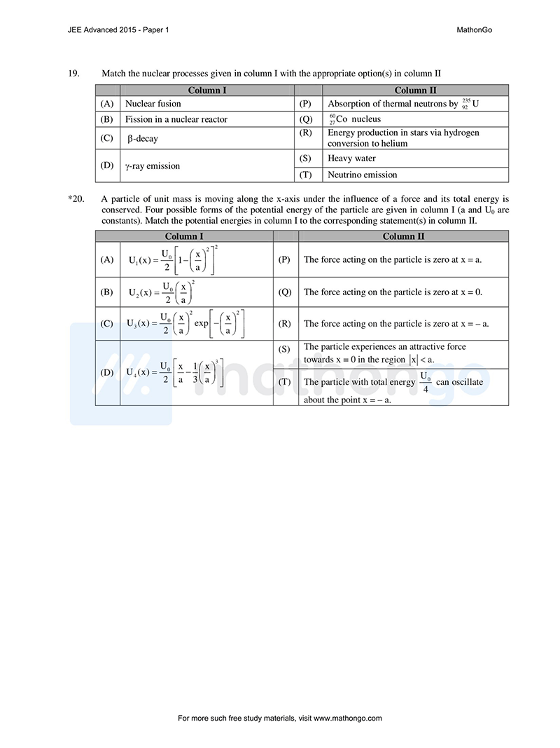JEE Advanced 2015 Question Paper-1 – MathonGo